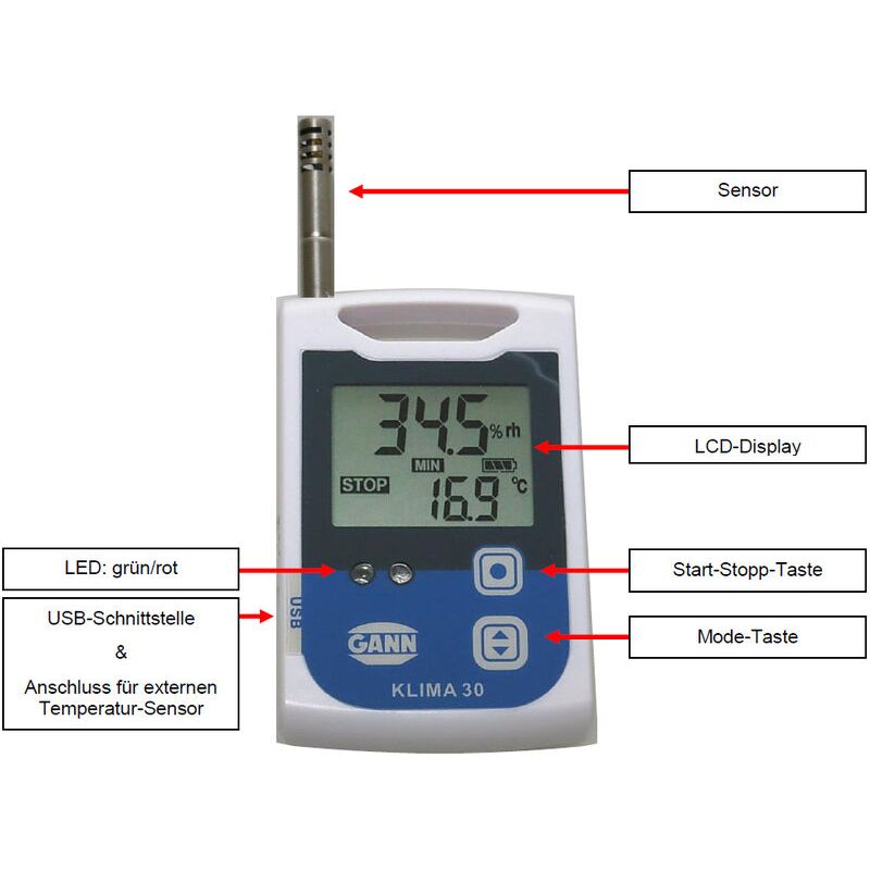 NEU Gann Datenlogger Klima 30 für Feuchte und Temperatur Energiemonit ...